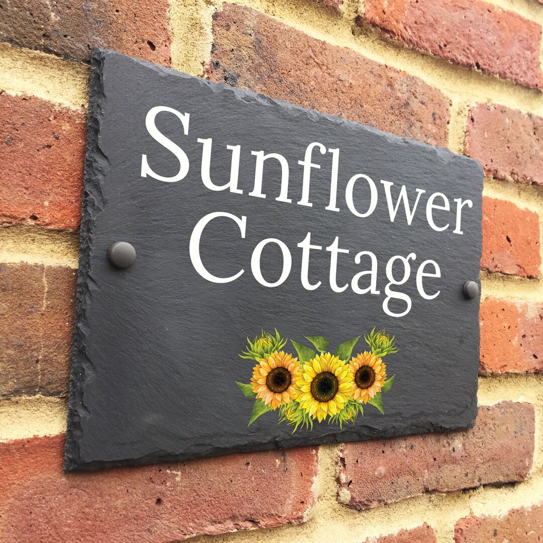 Rustic Sunflower Slate House Sign Farmhouse Plaque Door Number 30 X ...