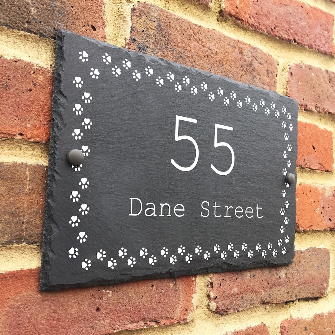 Rustic Slate Paw Print House Sign Farmhouse Plaque Door Number - Etsy