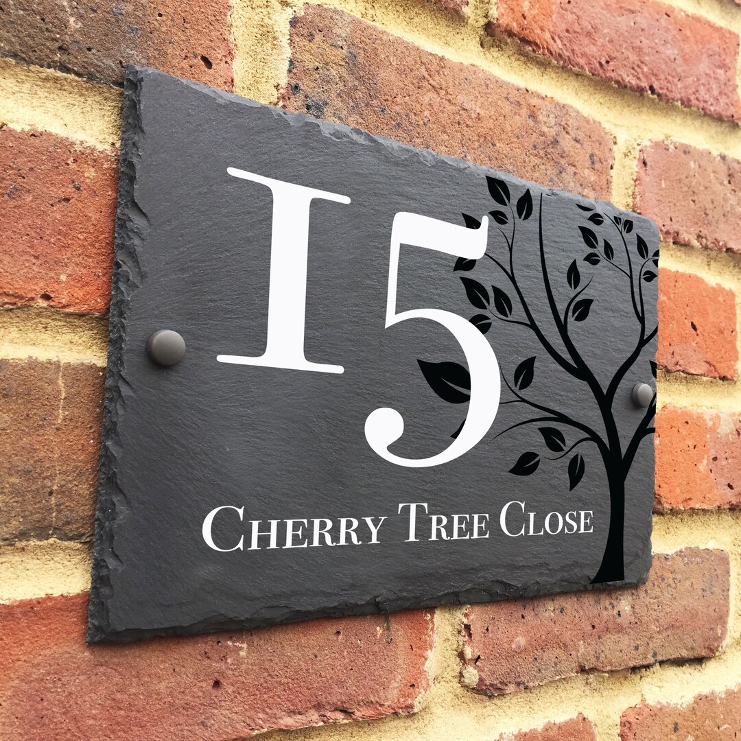Rustic Tree Slate House Sign Farmhouse Plaque Door Number - Etsy