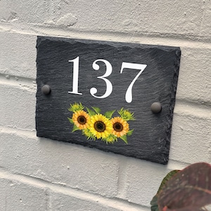 Rustic Sunflower Slate House Sign Farmhouse Plaque Door Number 15 X ...
