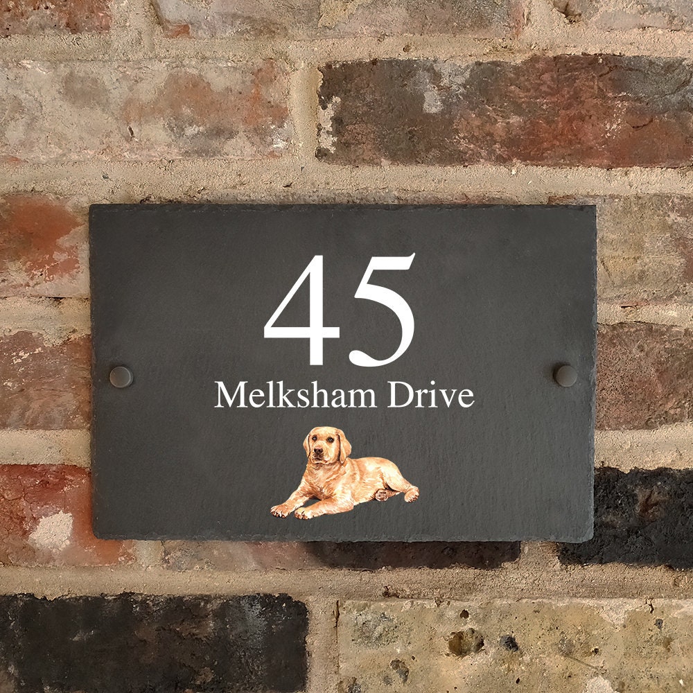 Rustic slate Labrador house sign farmhouse plaque door number | Etsy
