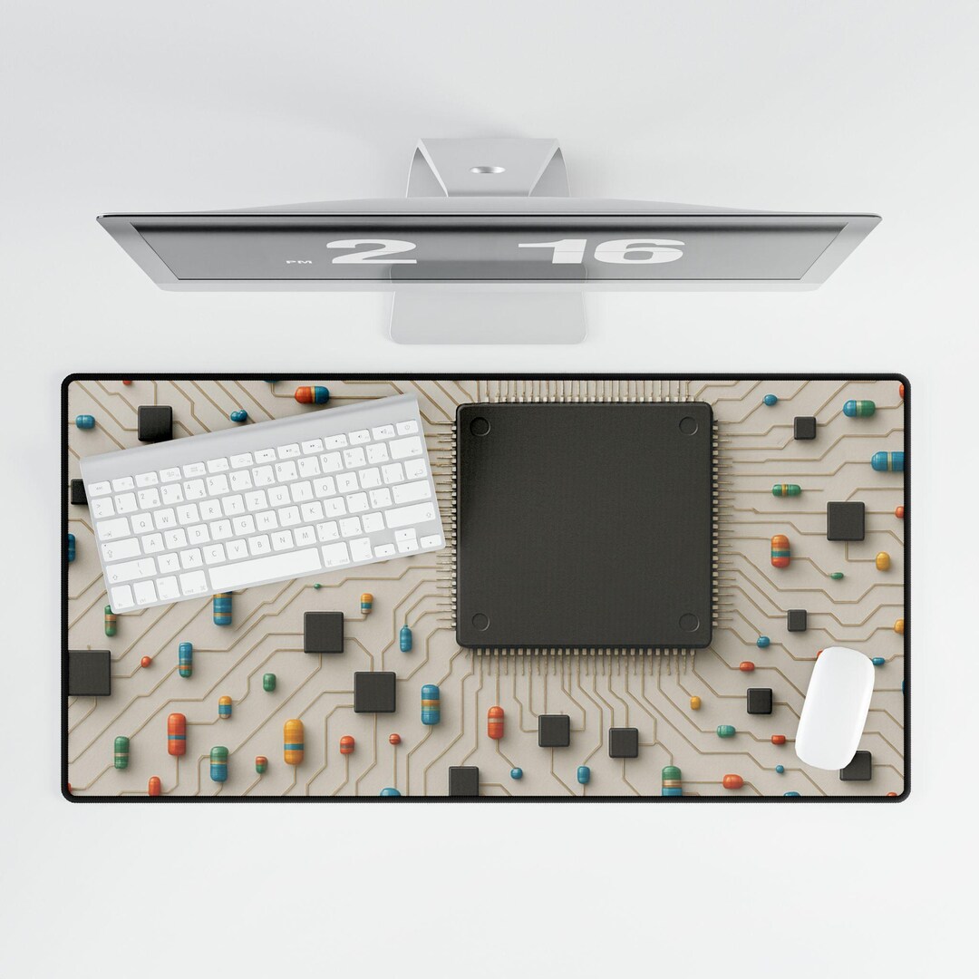 Tech Circuit Board Desk Mat, Ai-generated Microchip Design, Modern ...