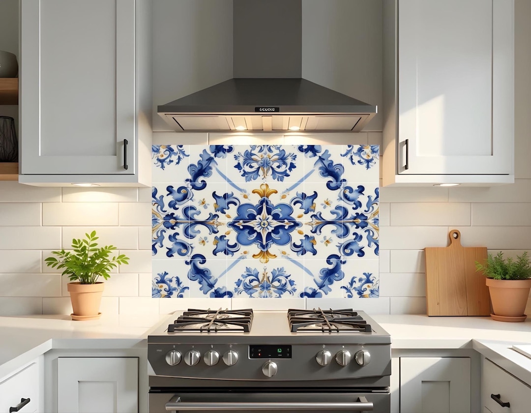 Blue Amalfi Tile Mural – Italian Floral Ceramic Kitchen Backsplash - Etsy