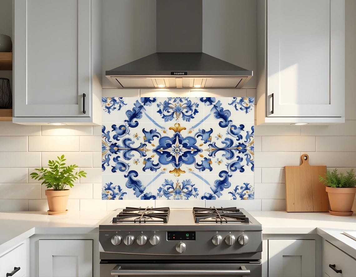 Blue Amalfi Tile Mural – Italian Floral Ceramic Kitchen Backsplash - Etsy