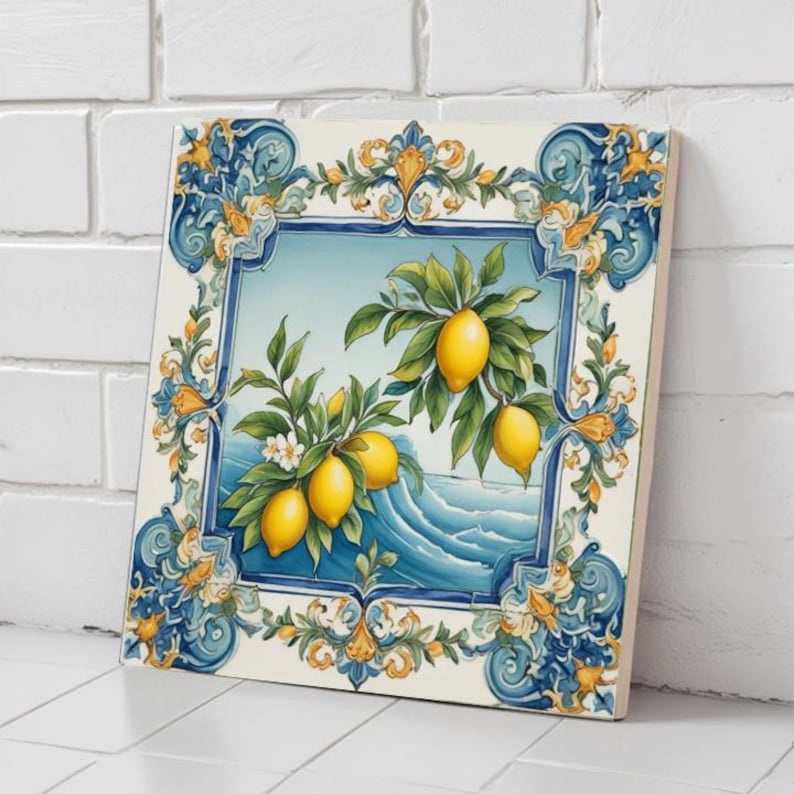 Amalfi Lemon Tile: Italian Ceramic Kitchen Backsplash Wall Art - Etsy ...
