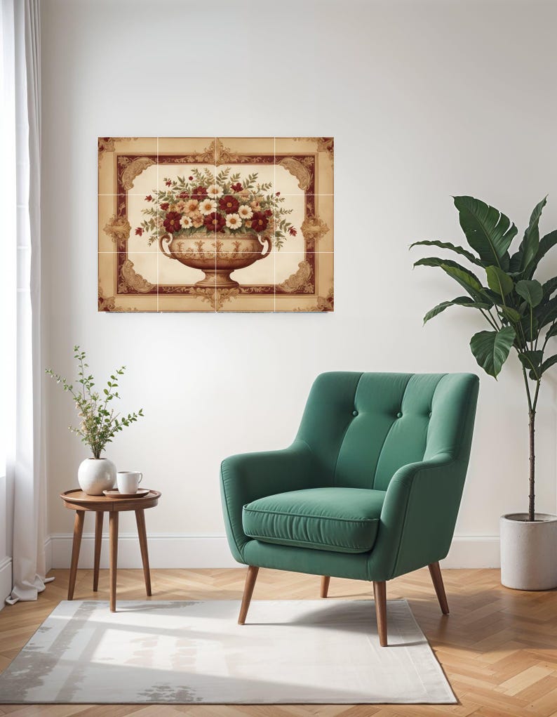 Floral Vase Tile Mural Backsplash | Botanical Italian Flower Wall Art ...