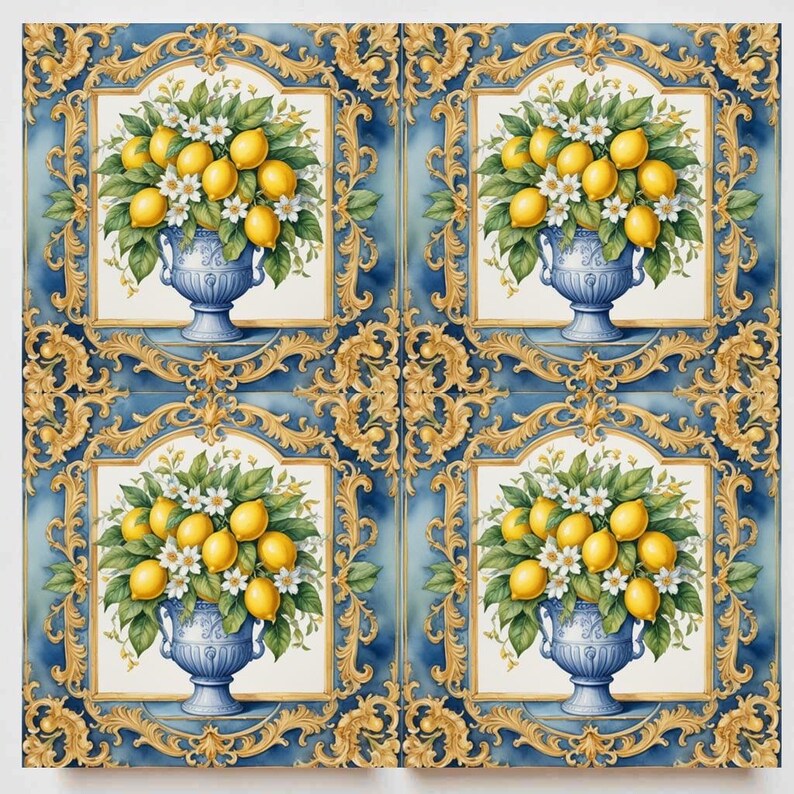 Italian Tile – Amalfi Lemon Ceramic Tile, Lemon Vase Wall Art ...