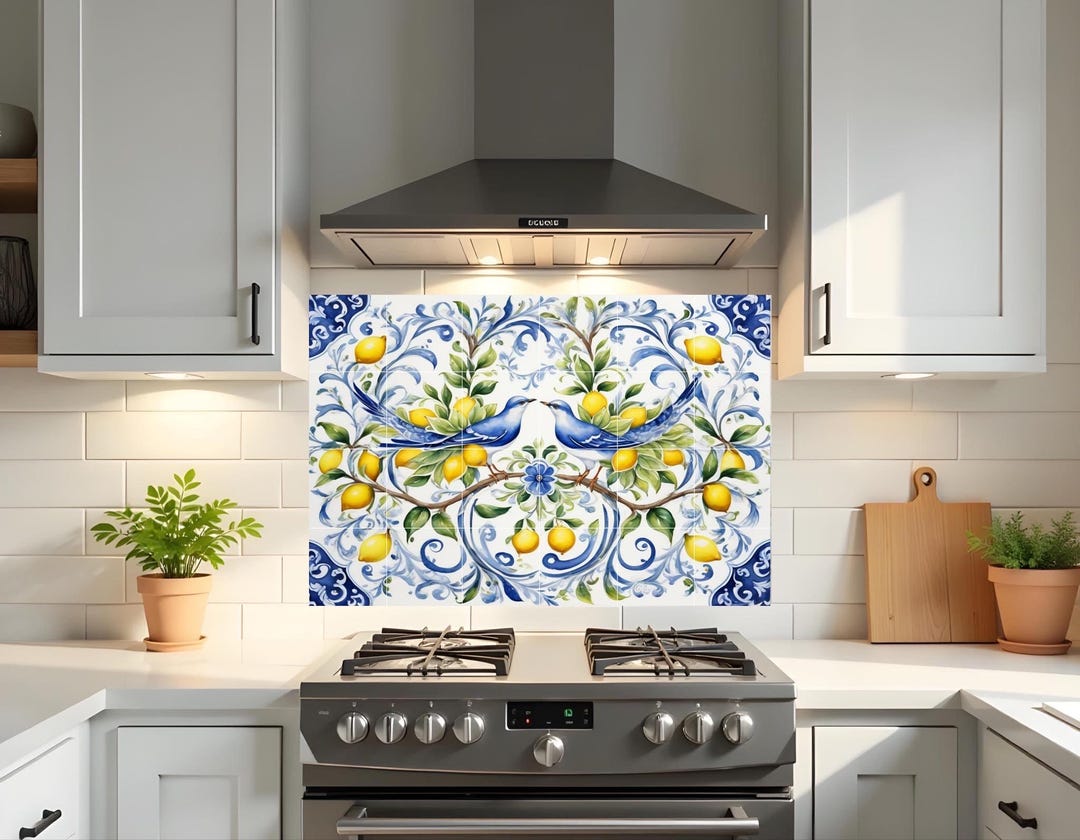 Amalfi Lemon Ceramic Tile Mural – Italian Kitchen Backsplash Bird Wall ...