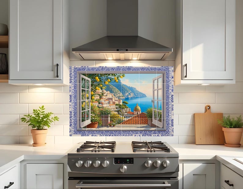 Positano Italy Tile Mural – Mediterranean Kitchen Backsplash, Amalfi ...