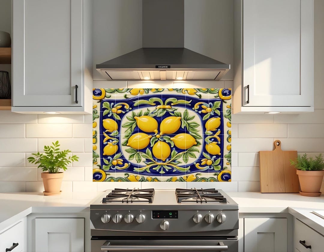 Lemon Tile Mural – Italian Fruit Wall Art, Mediterranean Kitchen ...