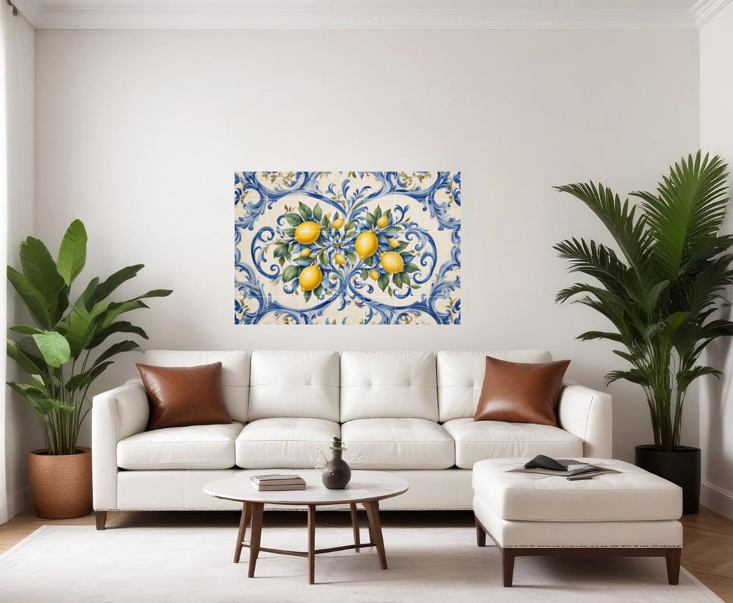 Italian Lemon Fruit Tile Mural – Watercolor Kitchen Backsplash, Amalfi ...