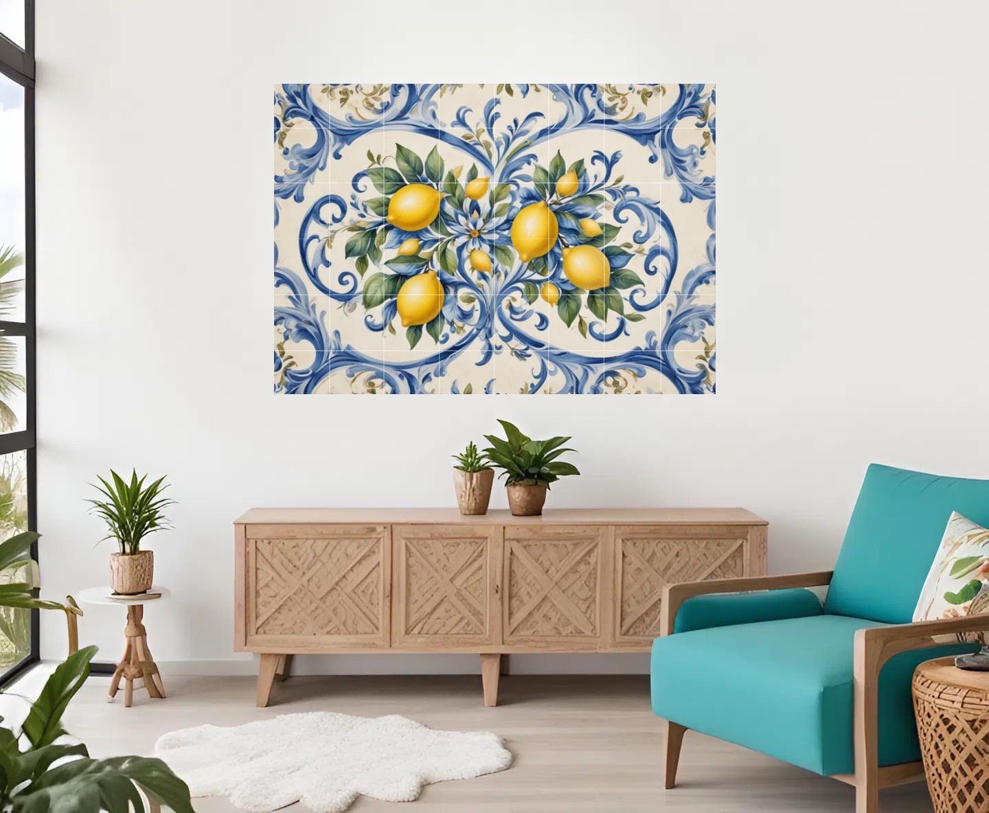 Italian Lemon Fruit Tile Mural – Watercolor Kitchen Backsplash, Amalfi ...