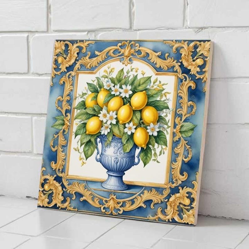 Italian Tile – Amalfi Lemon Ceramic Tile, Lemon Vase Wall Art ...
