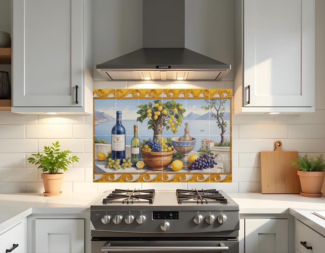 Italian Tile Mural Backsplash, Amalfi Coast Fruit Wall Art Kitchen ...