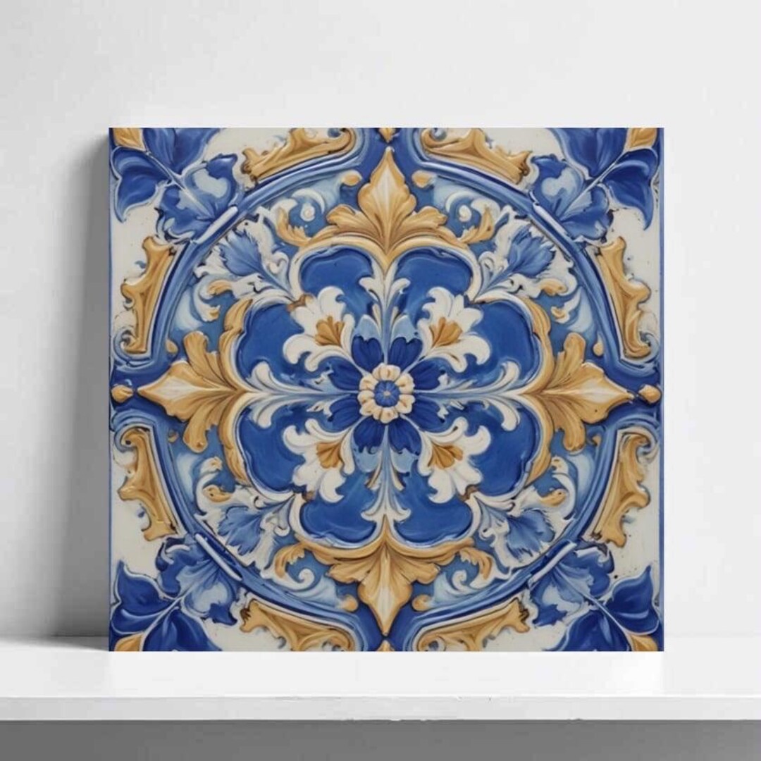 Amalfi Coast Ceramic Tile – Blue Floral Majolica Wall Art, Italian Tile ...