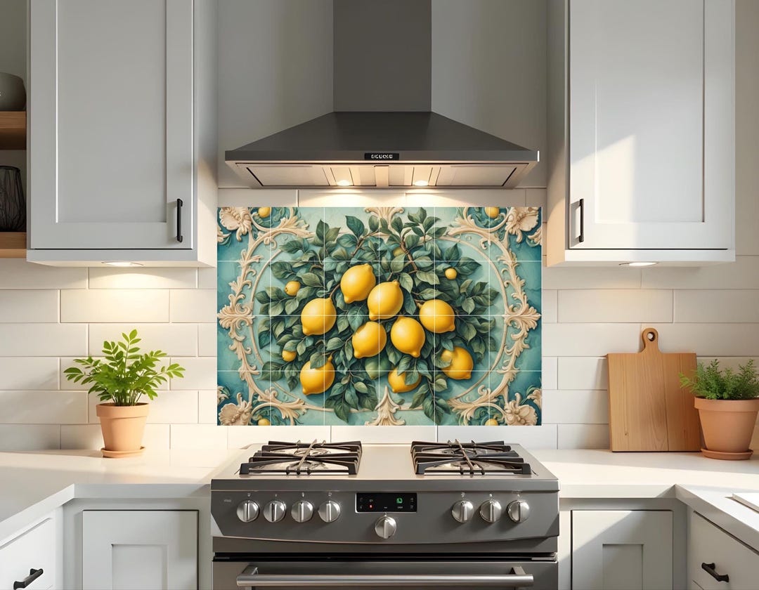 Italian Tile Mural – Amalfi Lemon Ceramic Backsplash, Majolica Lemon ...