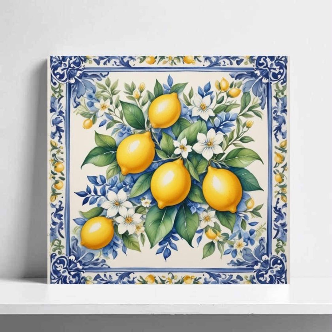 Italian Tile – Amalfi Lemon Floral Majolica Ceramic Art, Mediterranean ...