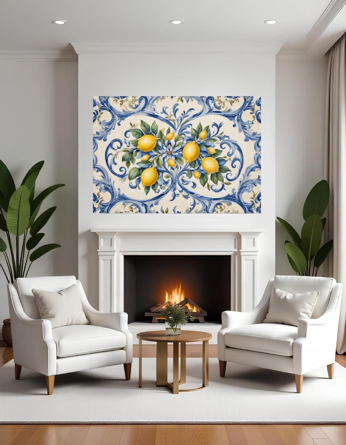 Italian Lemon Fruit Tile Mural – Watercolor Kitchen Backsplash, Amalfi ...