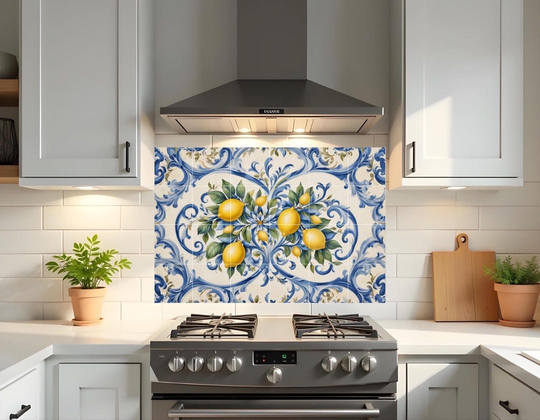 Italian Lemon Fruit Tile Mural – Watercolor Kitchen Backsplash, Amalfi ...