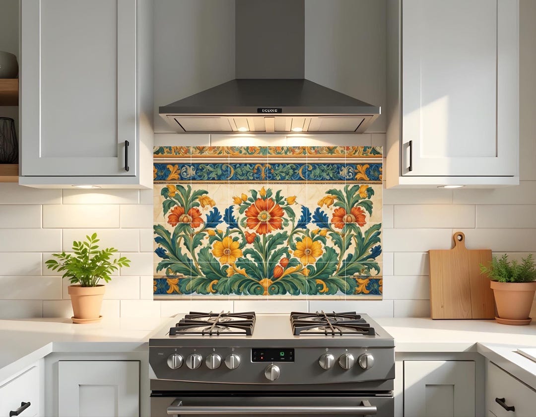 Italian Majolica Floral Tile Mural – Sicilian Caltagirone Watercolor ...