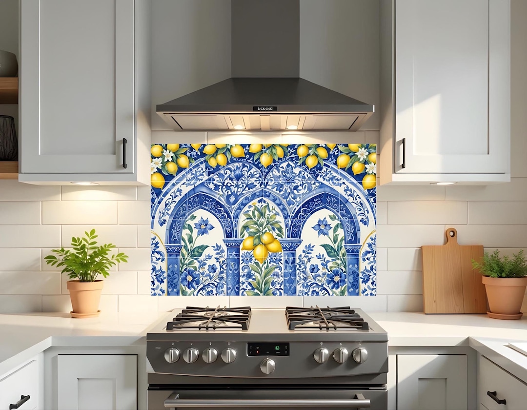 Amalfi Coast Tile Mural – Lemon Kitchen Backsplash, Mediterranean Decor ...