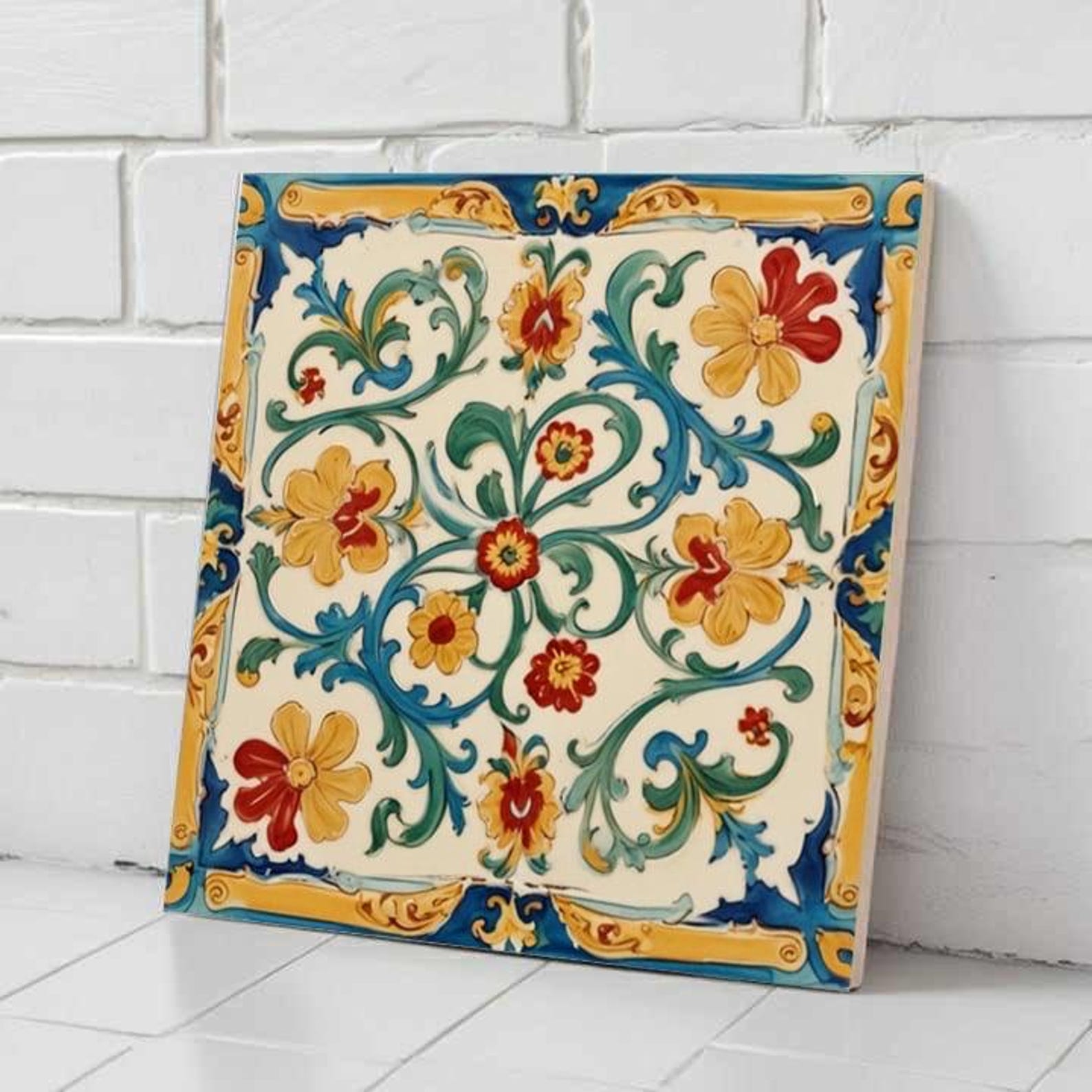 Italian Tile – Deruta Majolica Floral Ceramic, Watercolor Style ...