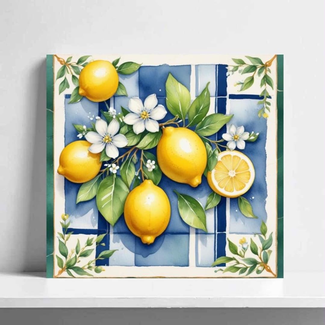 Amalfi Lemon Ceramic Tile – Italian Majolica Lemon & Floral Wall Art ...