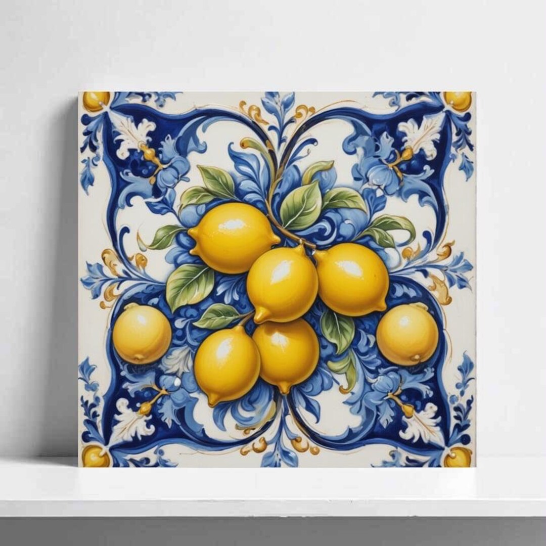 Amalfi Lemon Ceramic Tile – Mediterranean Kitchen Backsplash Wall Art ...