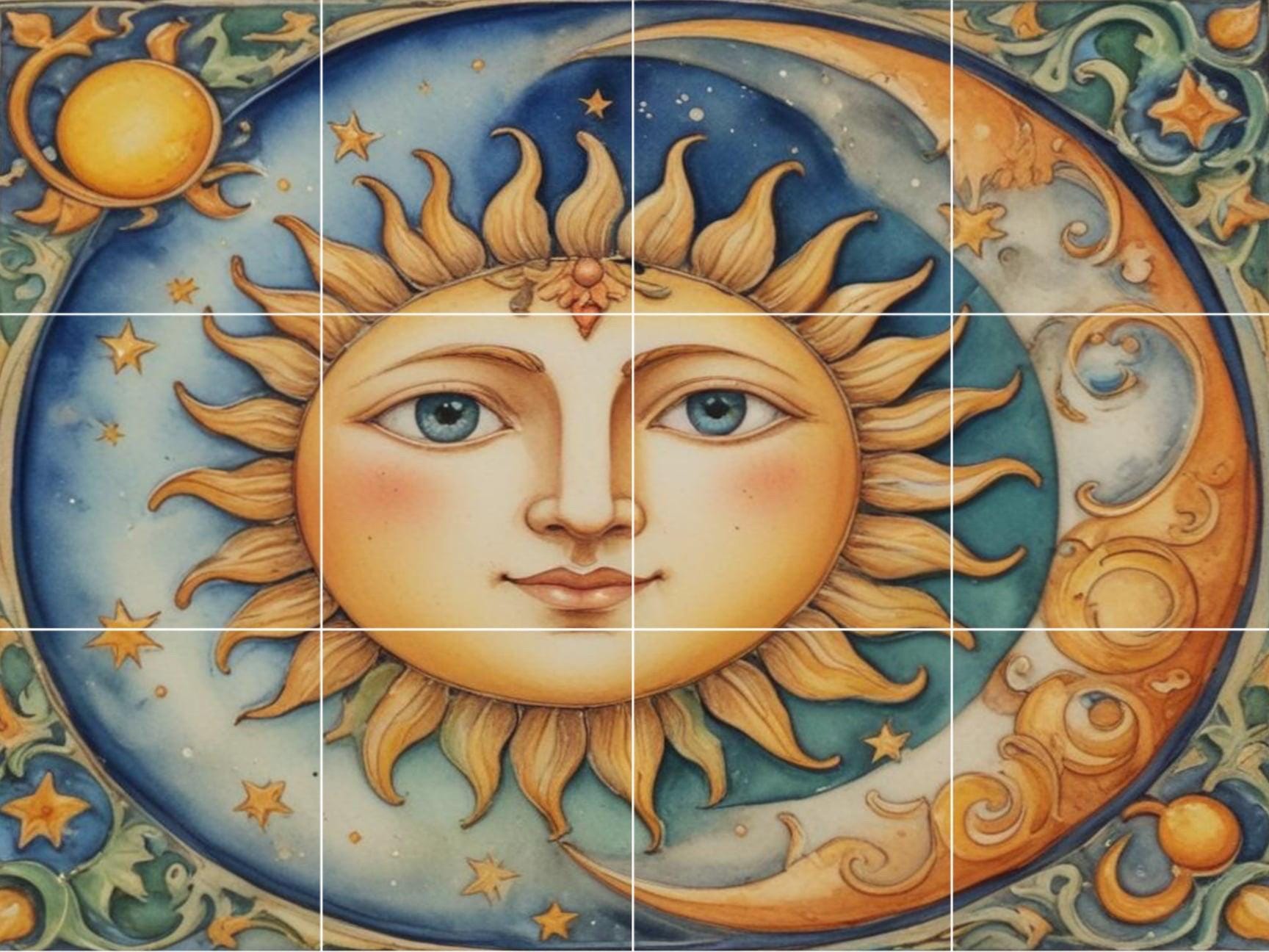 Sicilian Sun & Moon Tile Mural – Majolica Ceramic Wall Art, Italian ...