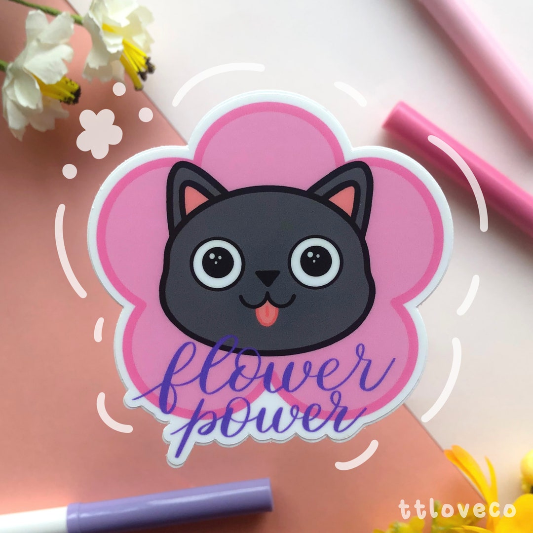 Cat Flower Power Sticker Adorable Kawaii Neko - Etsy