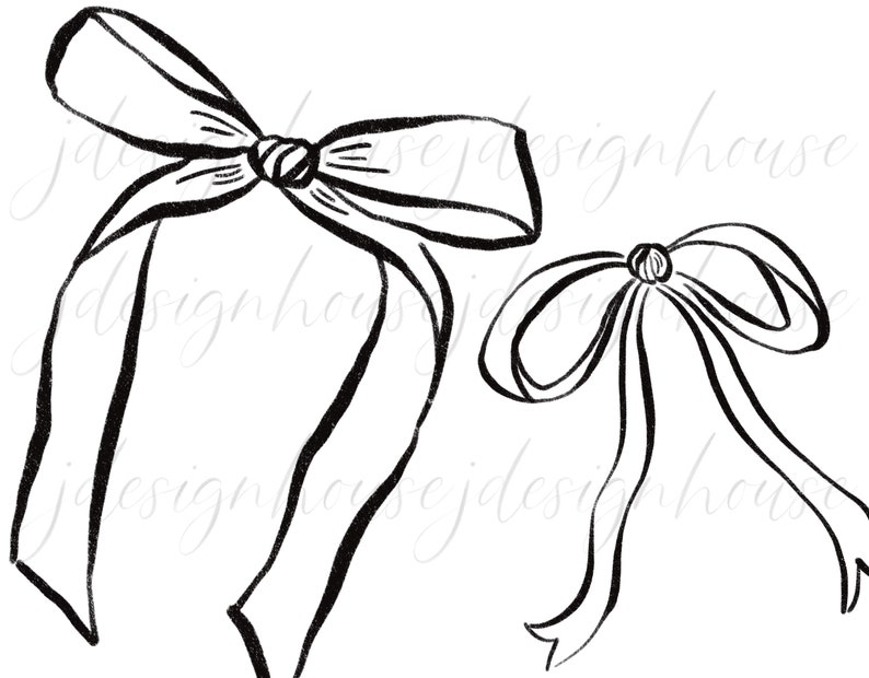 Bow Ribbon Illustrations Hand Drawn Line Drawing Invitation Birthday ...