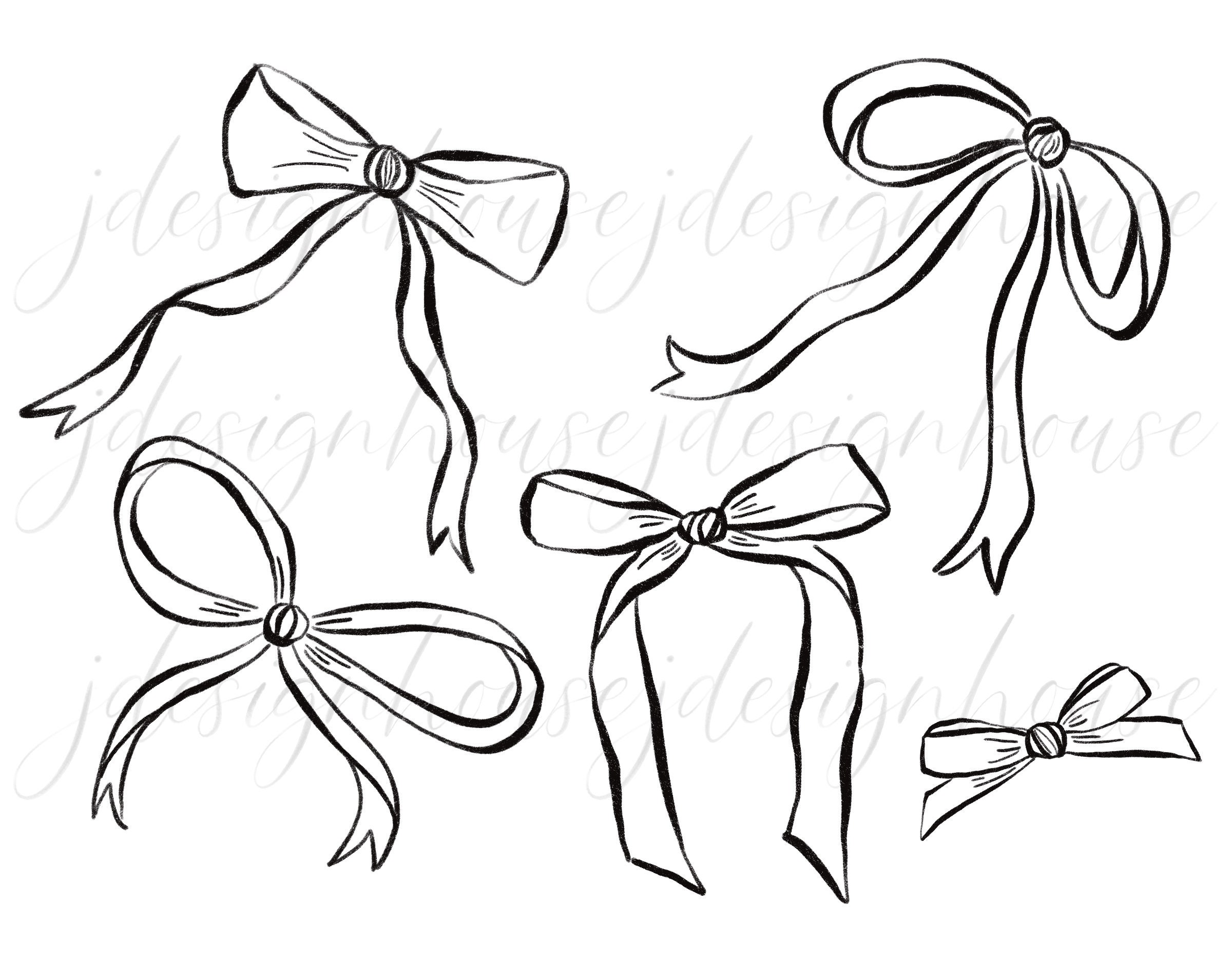 Bow Ribbon Illustrations Hand Drawn Line Drawing Invitation Birthday ...