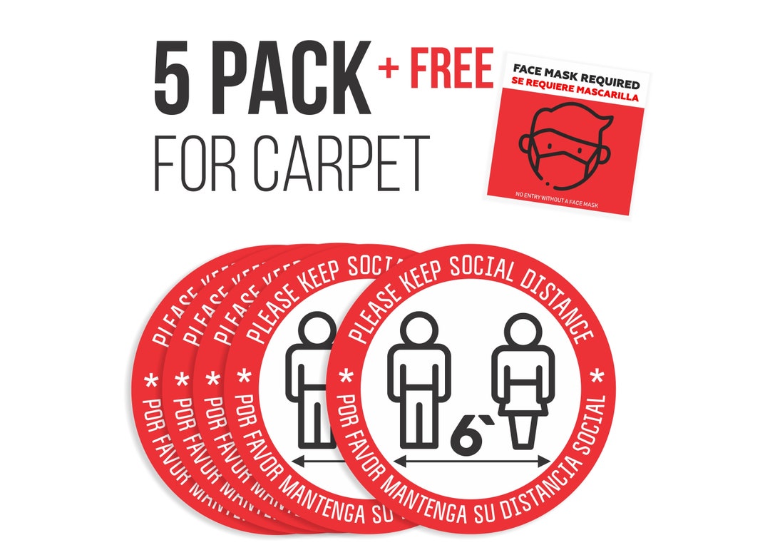 Social Distancing Floor Stickers for Carpet (5 Pack) + Face Mask ...