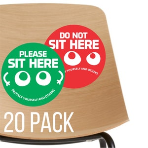 Sit Here Seat Marker Stickers 20 Pack | Anti-slip Floor Safety Decals ...