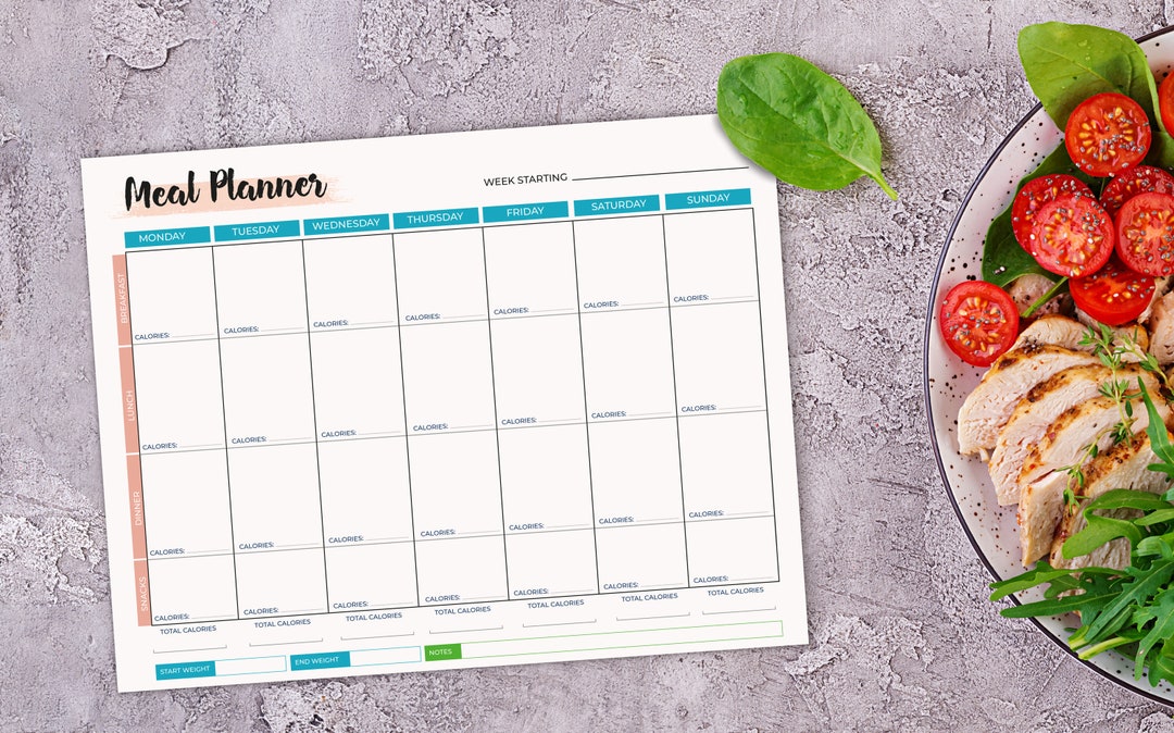 Printable Weekly Meal Planner, Calorie Tracker, Weight Management ...