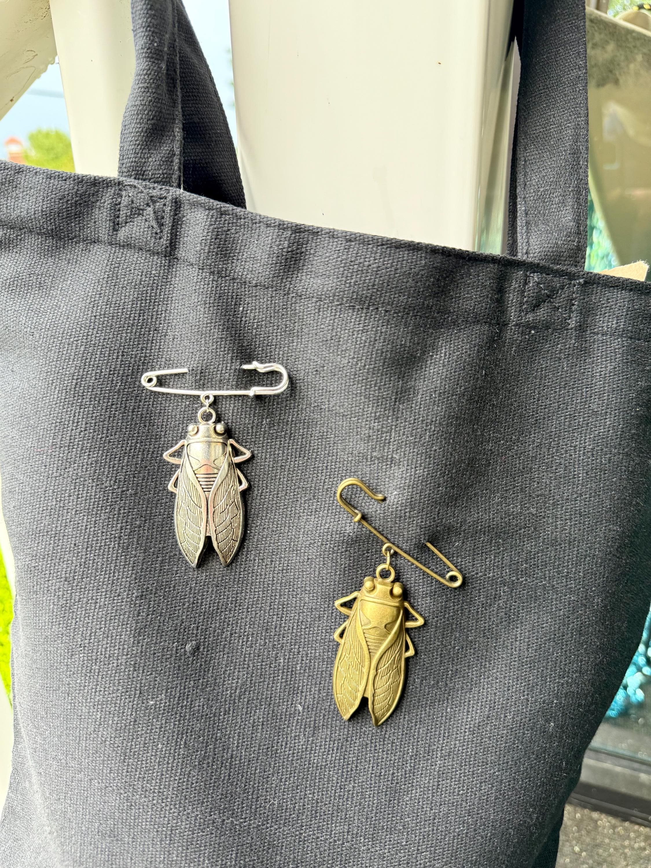 Cicada Safety Pin Brooch Lapel, Punk Goth Accessory, Bag Charm, Insect ...