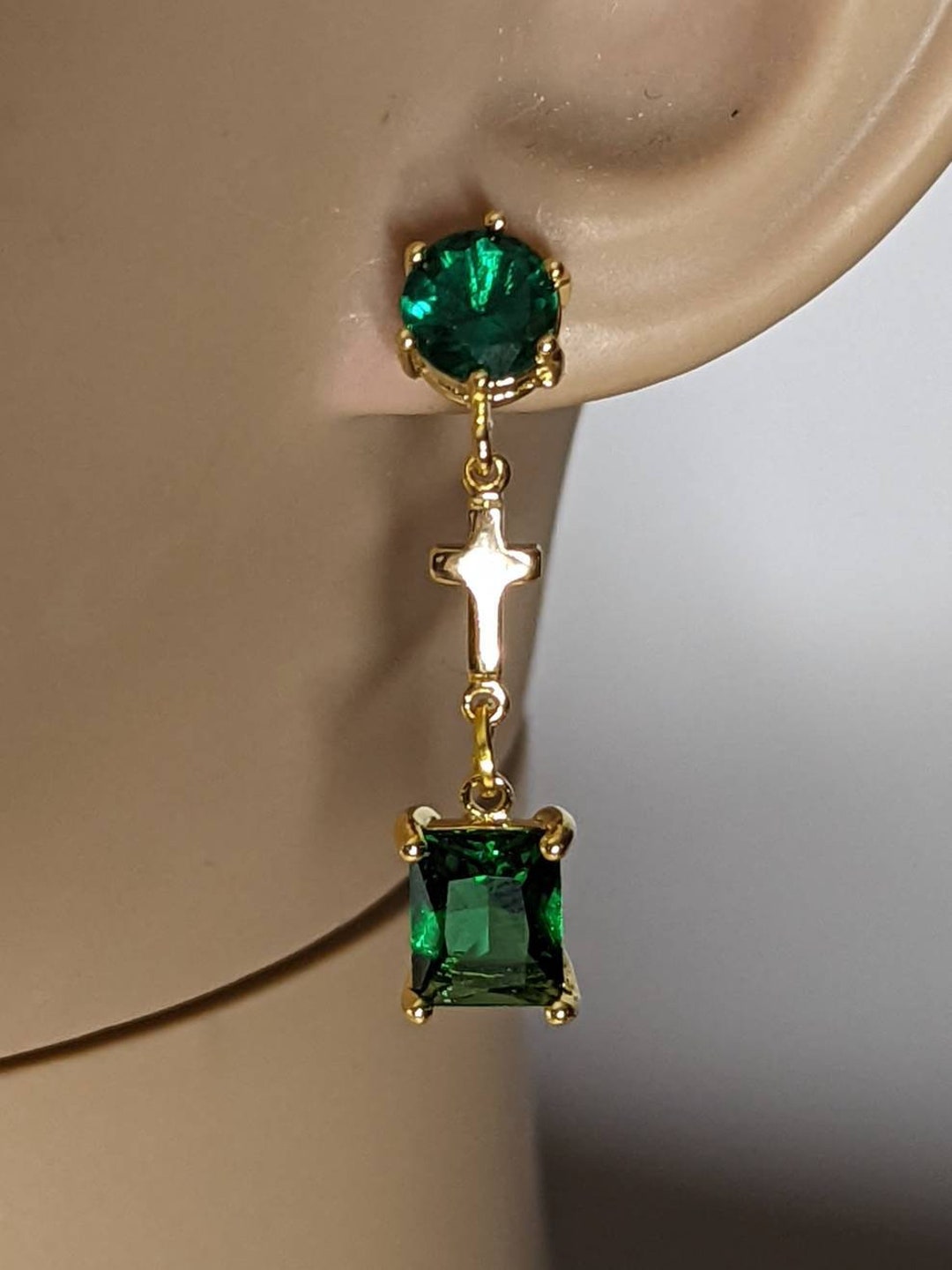 JESUS LOVE - Gothic Earrings Cross Religious Emerald/gold - Etsy