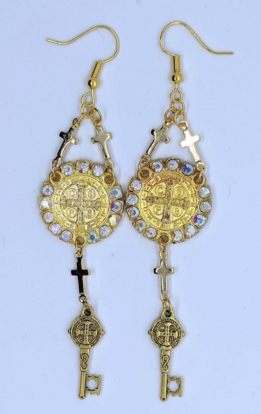 JESUS LOVE - Gothic Earrings Cross Religious Saint Medals Gold/ab - Etsy