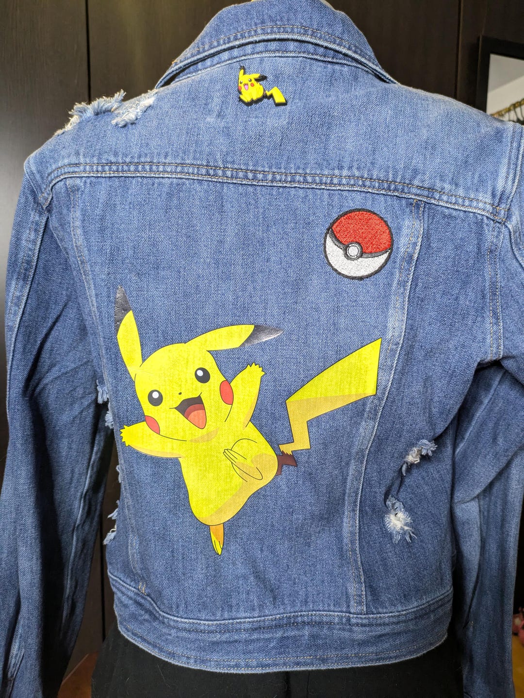Pokemon Denim Upcycled Jacket Pikachu Distressed - Etsy