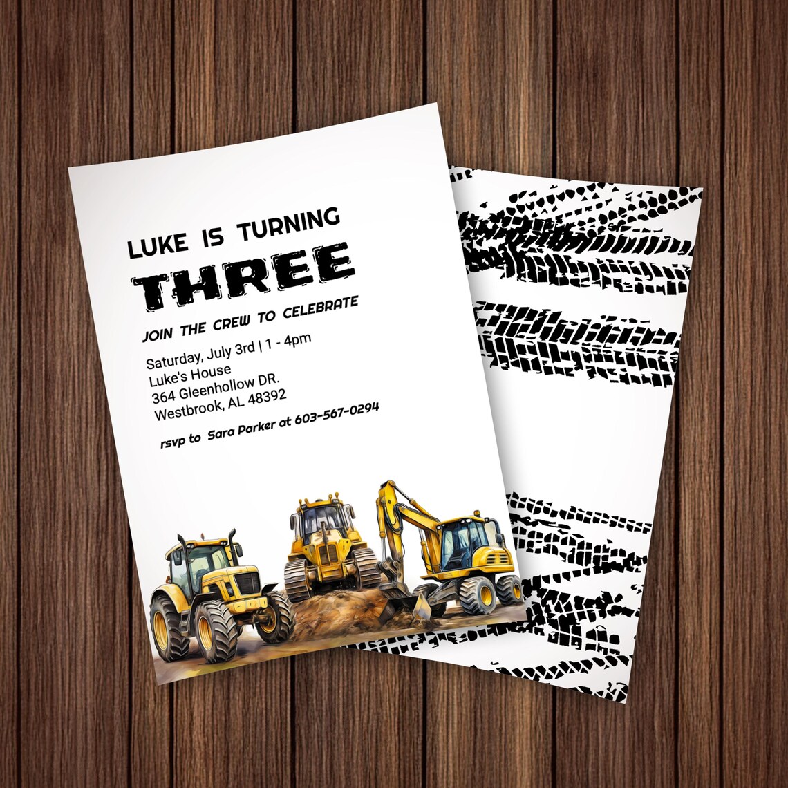 Construction Vehicles Birthday Invitation - Etsy
