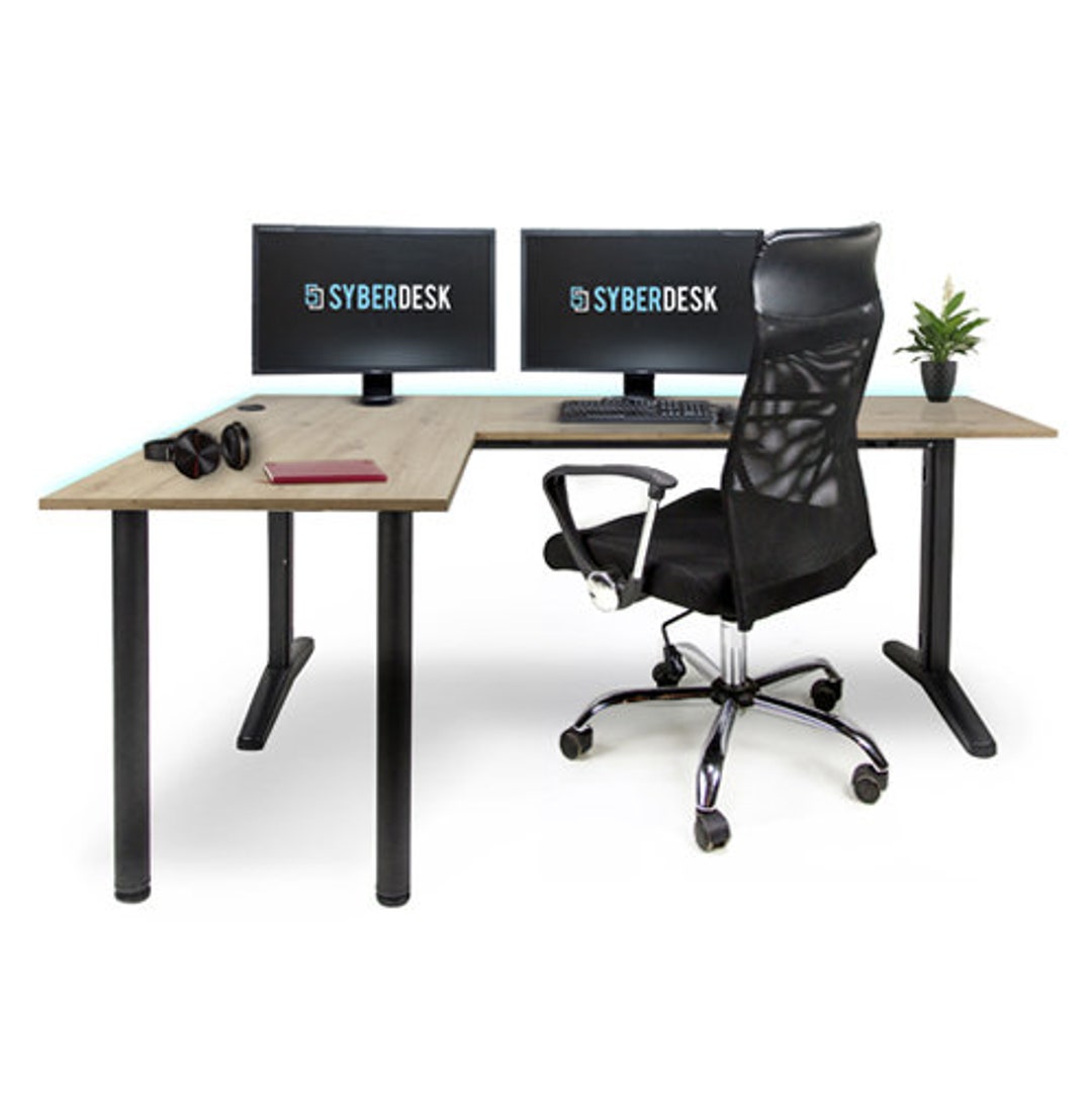 Corner Gaming Desk V2 CORNER PRO LED Syberdesk Wooden Style 197cm X ...