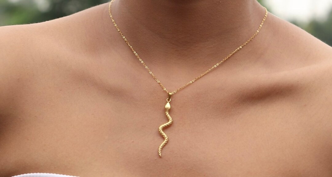 18K Gold-filled Snake Necklace | Serpent Necklace | Snake Charm ...