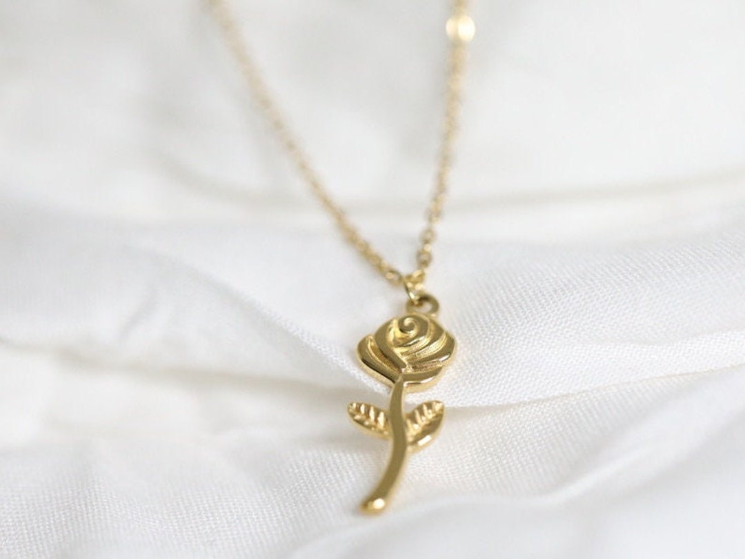 Gold Rose Necklace | 18K Gold Filled Rose Pendant Necklace | Rose ...