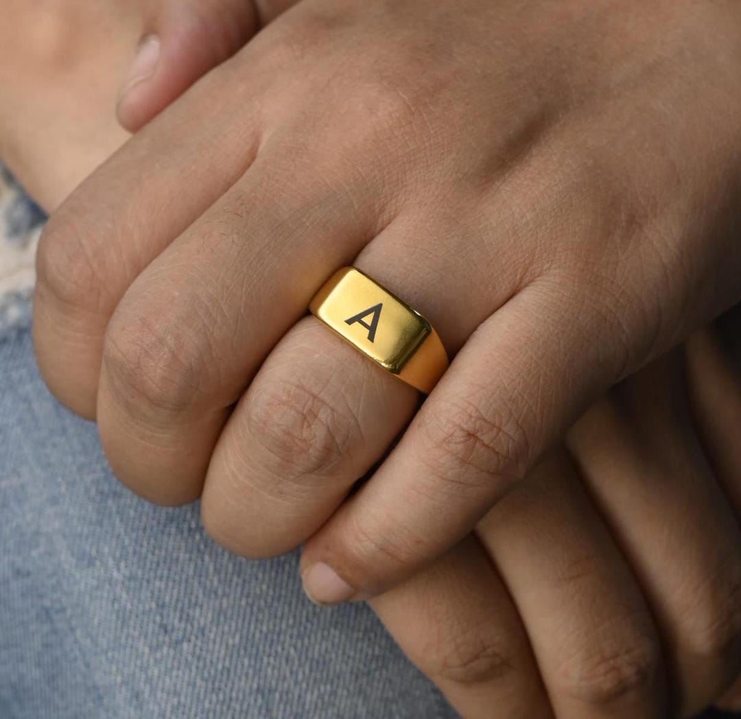 Personalized Gold Ring • Custom Engraved Letter Ring • Custom Rings for ...