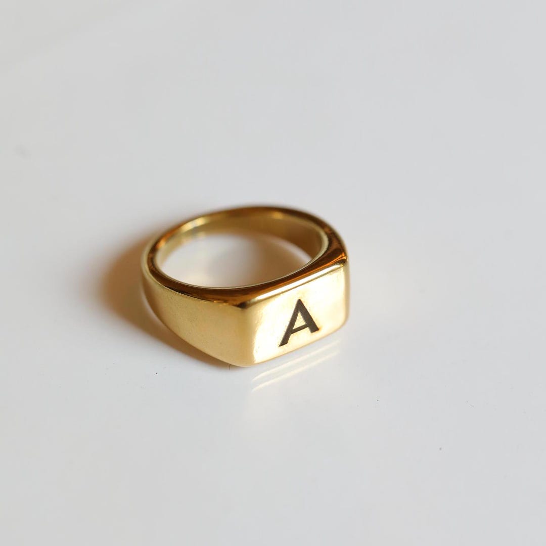 Personalized Gold Ring • Custom Engraved Letter Ring • Custom Rings for ...