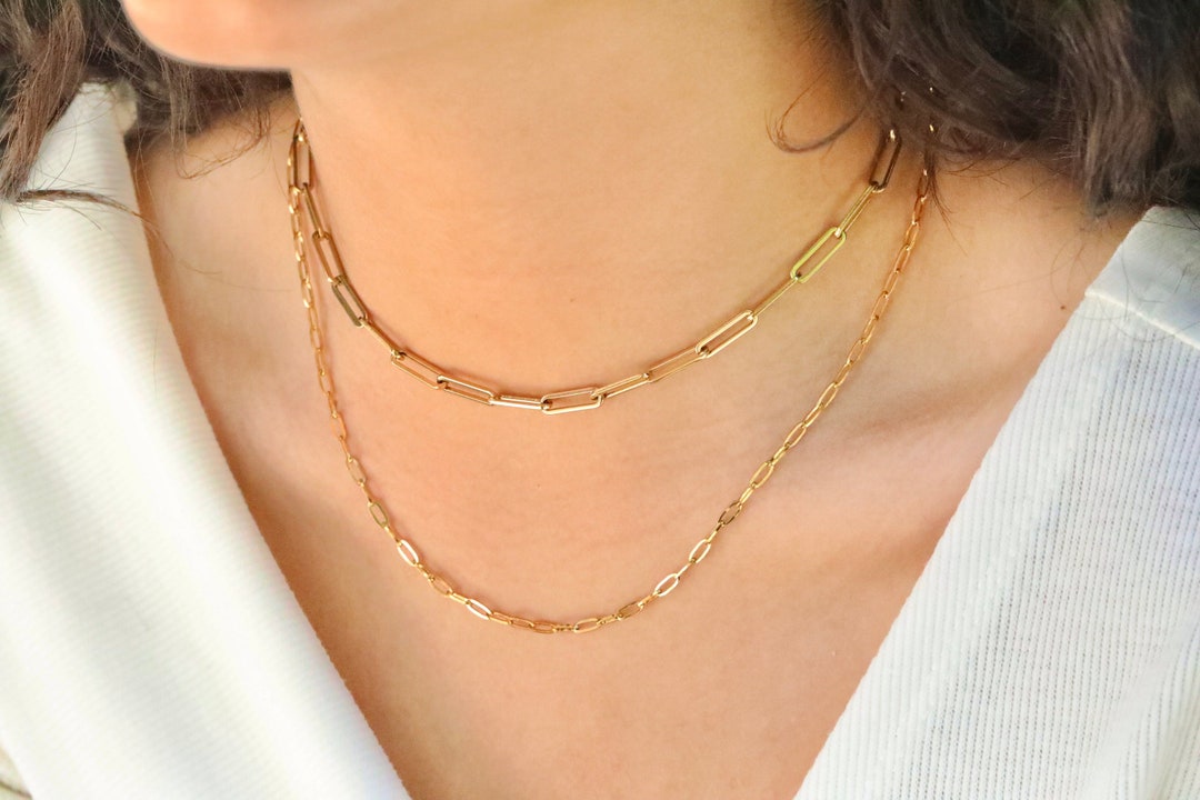 18K Gold Filled Layering Link Necklace Set Non-tarnish Layering Link ...