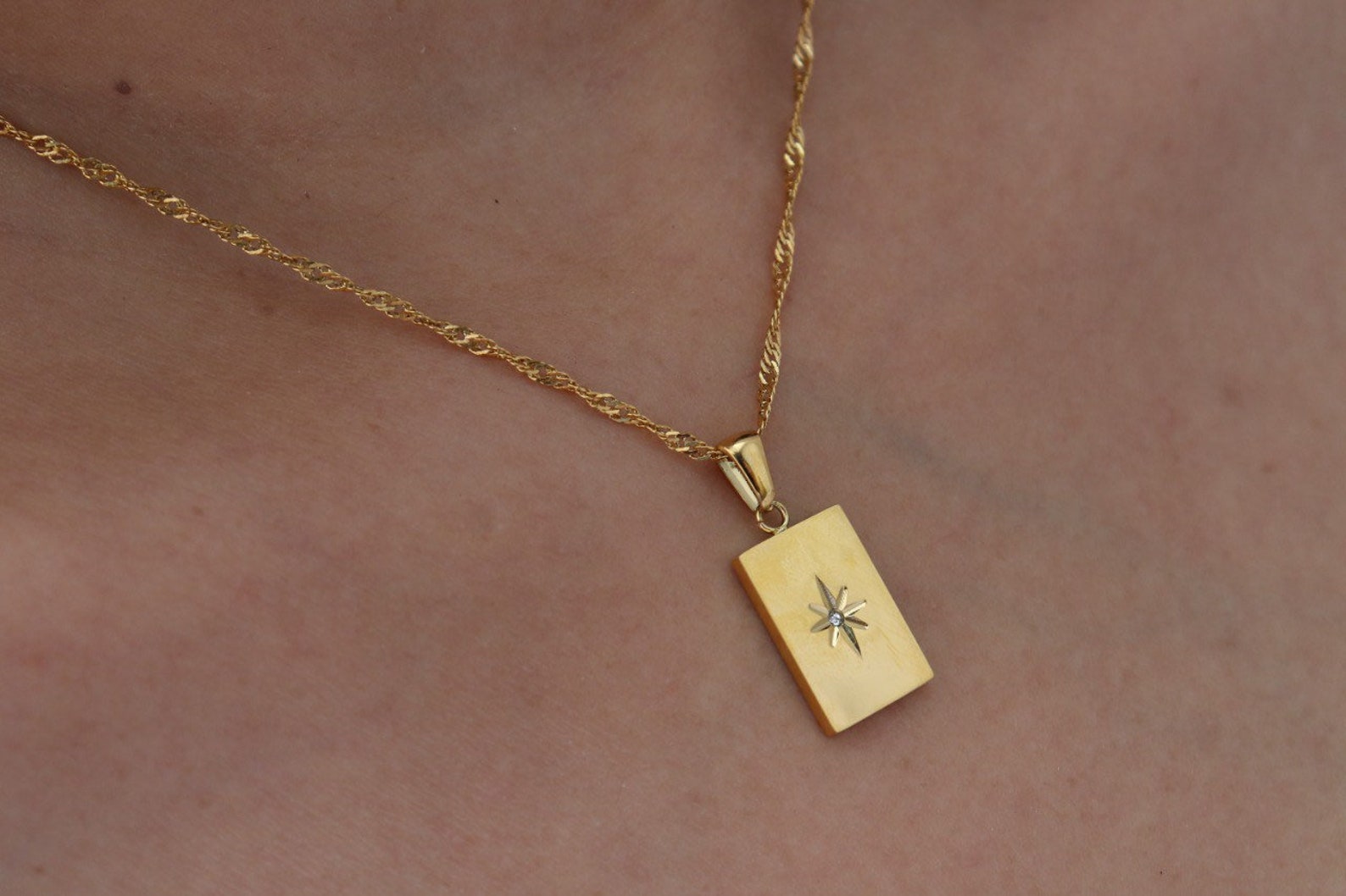 18k Gold Filled North Star Rectangle Necklace Starburst - Etsy