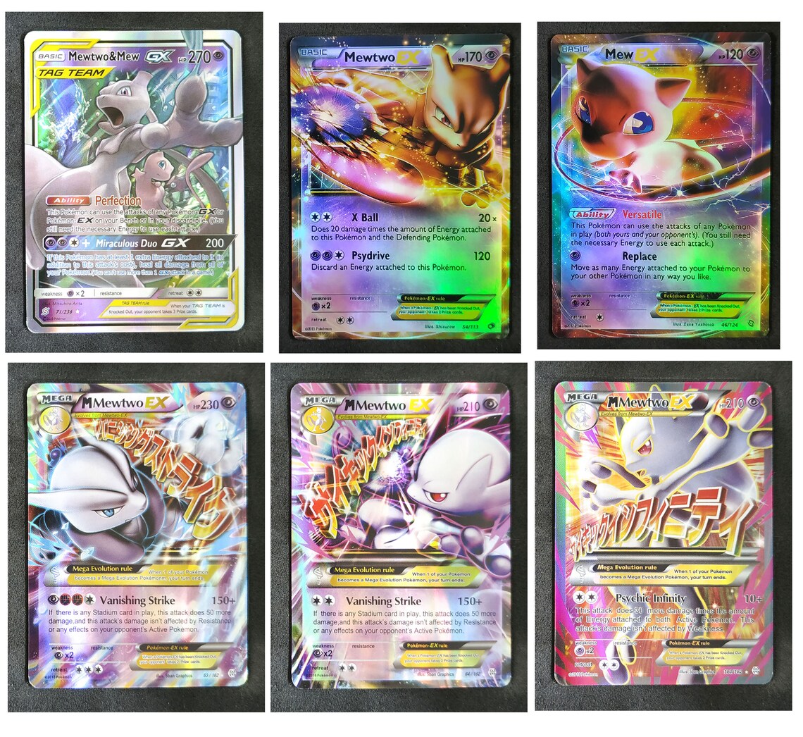 Mewtwo & Mew Set of 6 Cards Tag Team Card, Mega EX Card, EX Cards ...