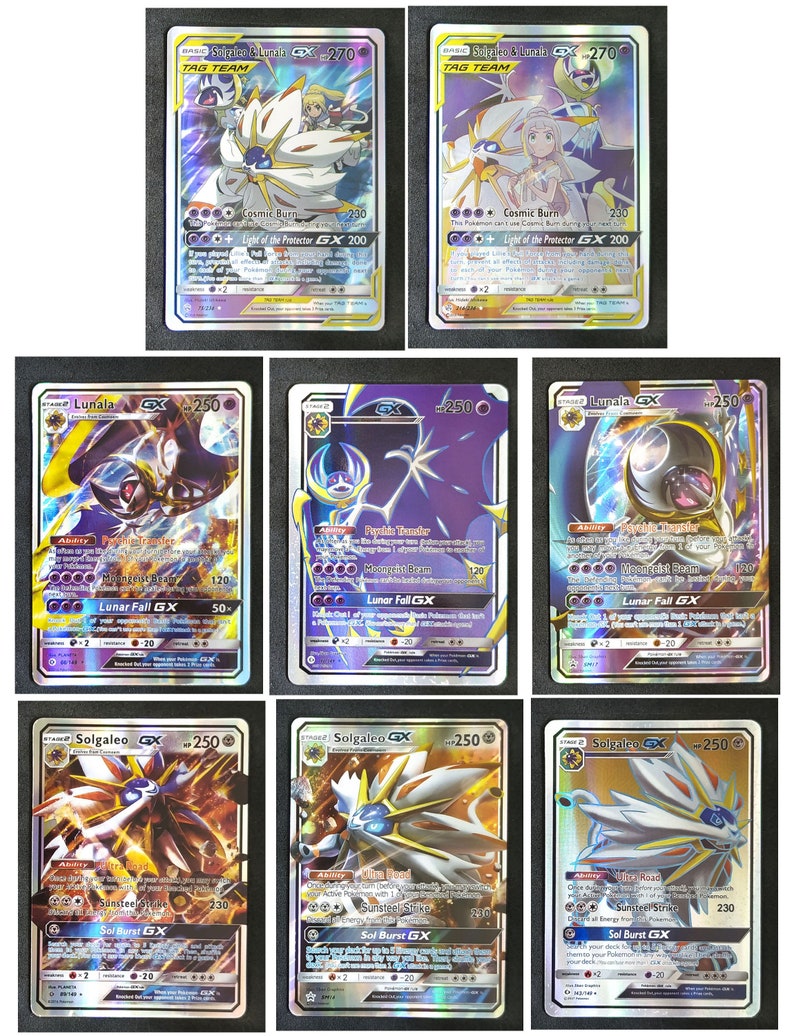 Solgaleo Lunala Tag Team GX Card Set, Glossy Gold Flash - Etsy