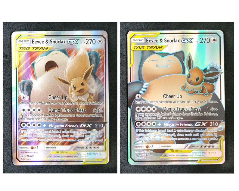 Eevee Snorlax Tag Team GX Card Set – Glossy Gold Flash - Etsy